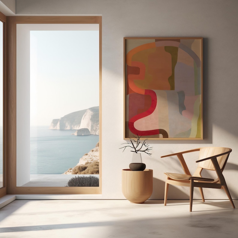 Retro Abstract Shapes Print | Colorful Curvy Geometric Wall Art (fine ...
