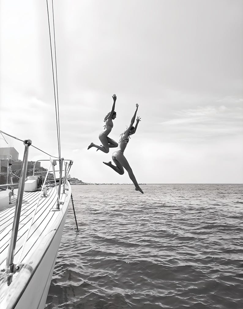 Monochrome Yacht Jump: Girls' Sailing Adventure - Digital Download Wall ...