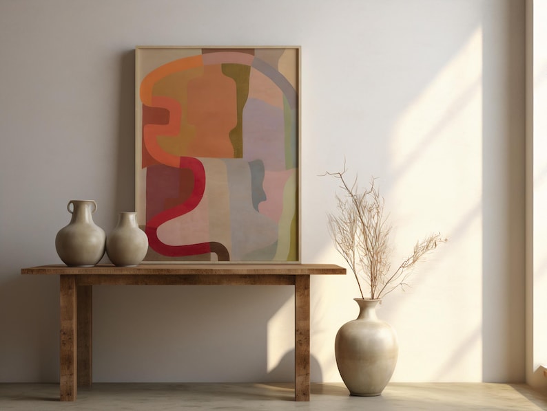 Retro Abstract Shapes Print | Colorful Curvy Geometric Wall Art (fine ...