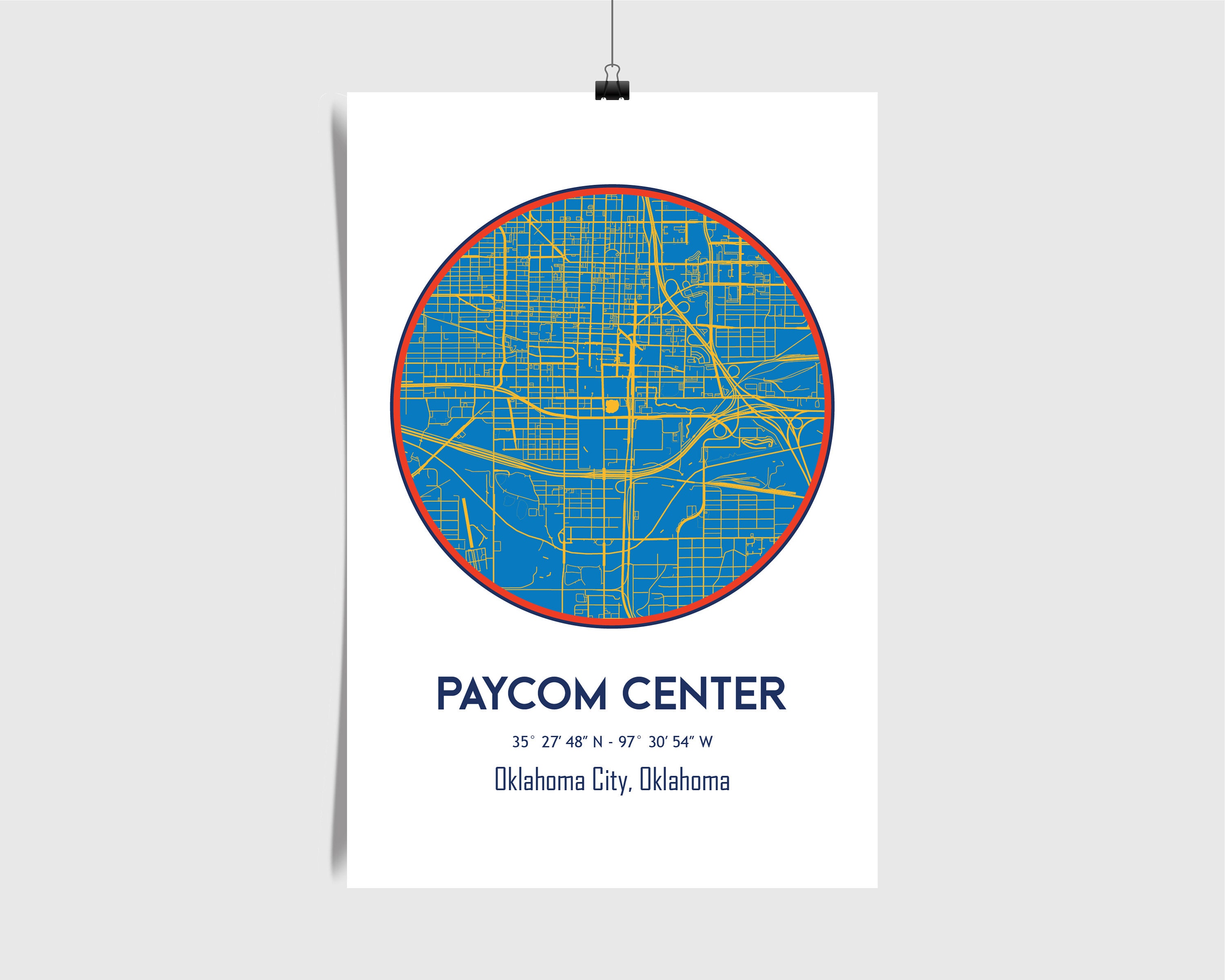 Paycom Center, Oklahoma City, Thunder, NBA Stadium Map, Basketball Art ...