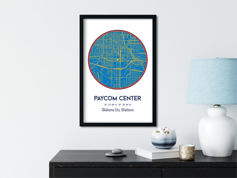 Paycom Center, Oklahoma City, Thunder, NBA Stadium Map, Basketball Art ...