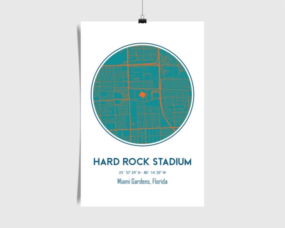 Hard Rock Stadium Miami Dolphins NFL Stadium Map Football | Etsy