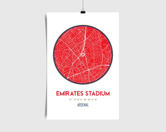 Emirates Stadium Map Arsenal Stadium Premier League United | Etsy