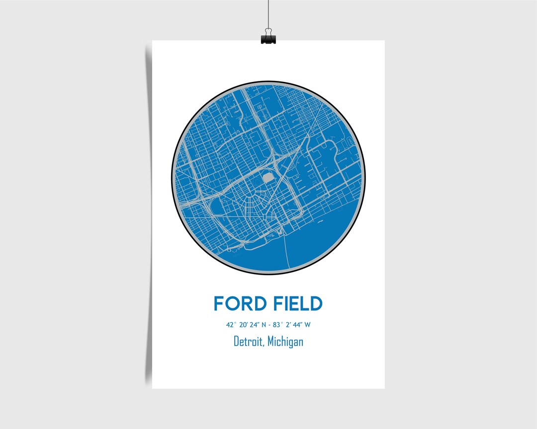 Detroit Lions, Ford Field Map, Stadium Print, NFL Stadium Print, Ford ...