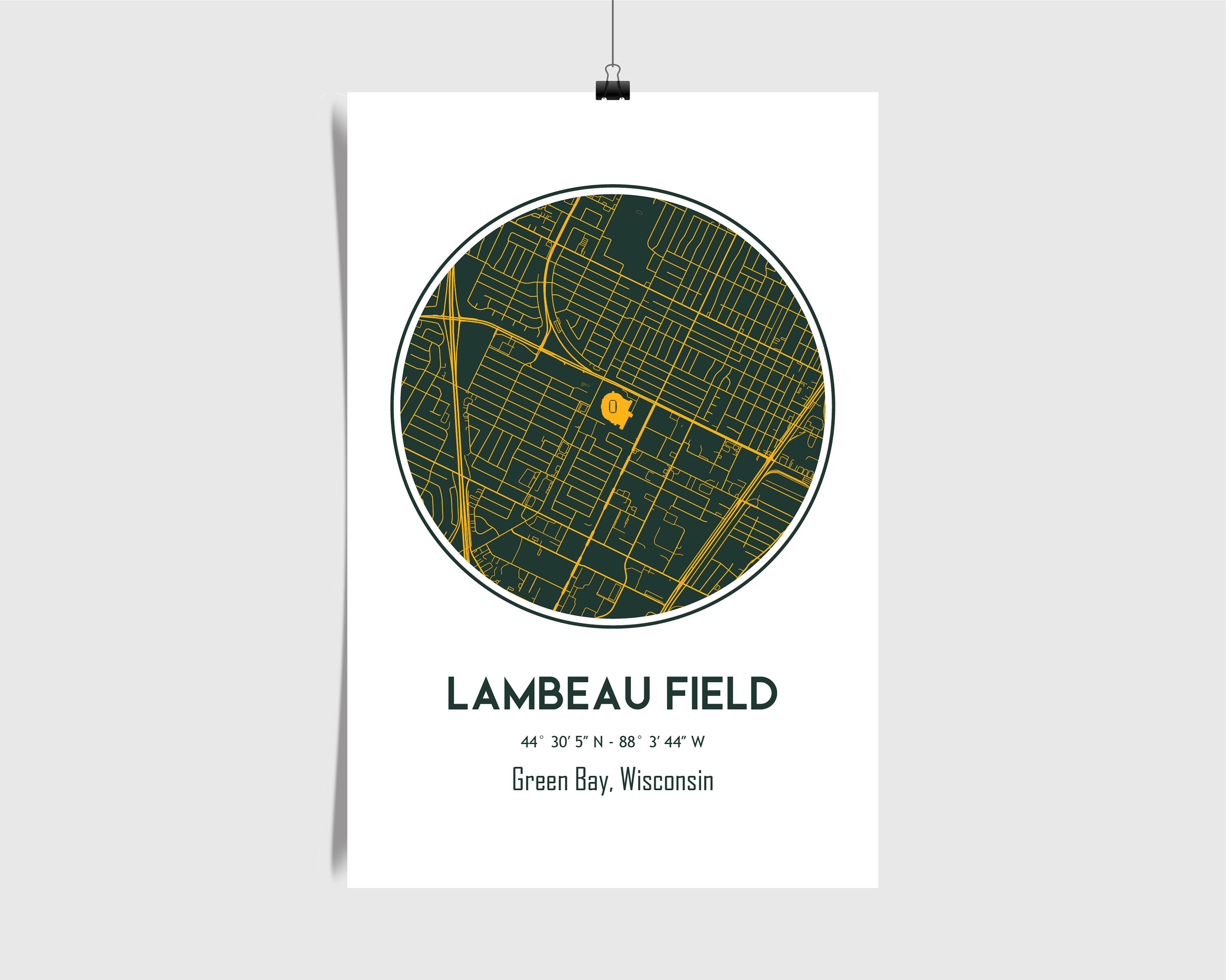 Lambeau Field, Green Bay Packers, NFL Stadium Map, Football Art ...