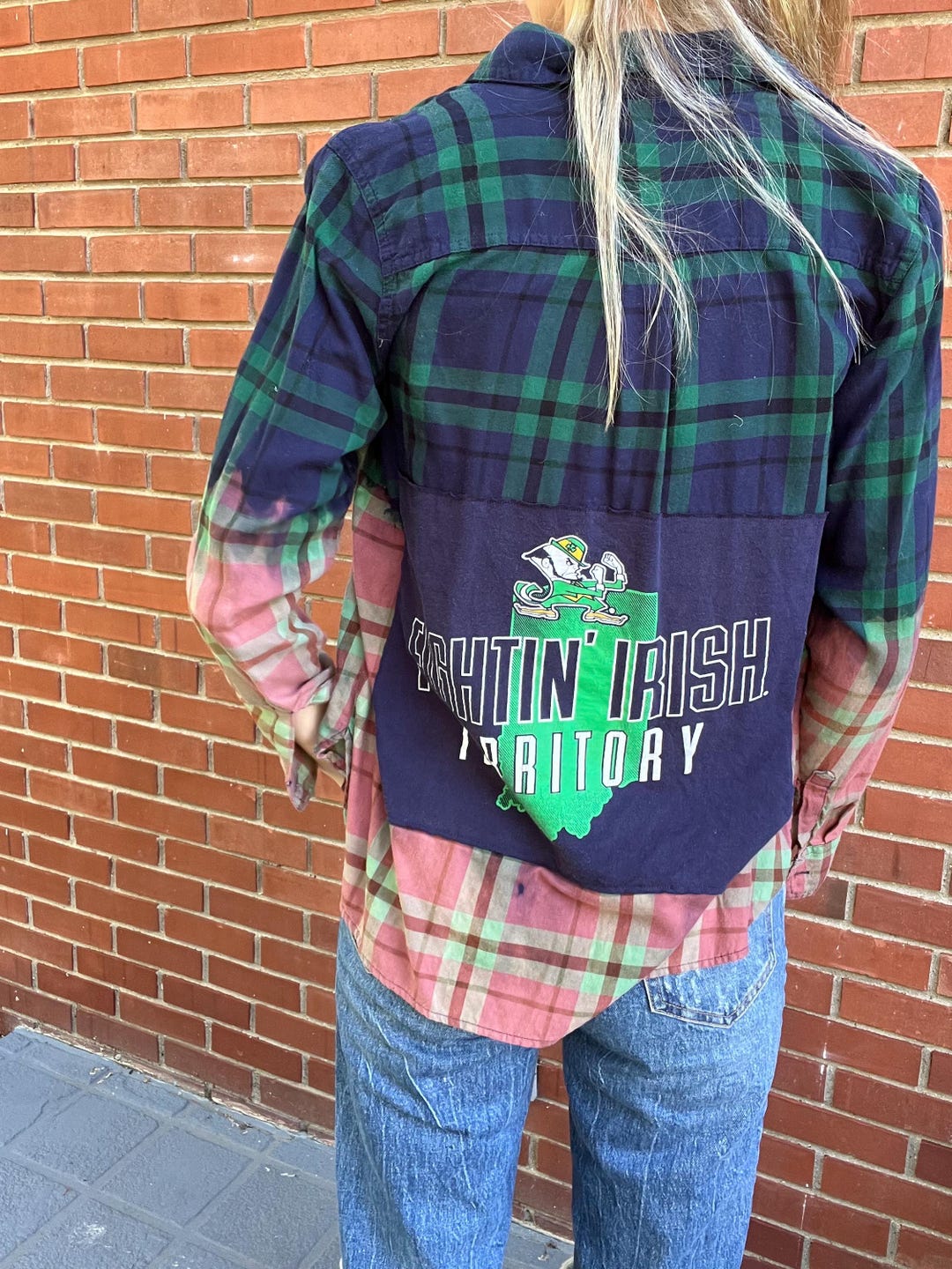 Women's Notre Dame Dip Dye Flannel Women's Notre Dame Acid Wash Top ...