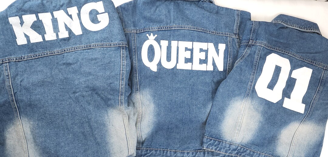 Family Matching Letter Print Jackets, Denim Family Jackets, Light Blue ...