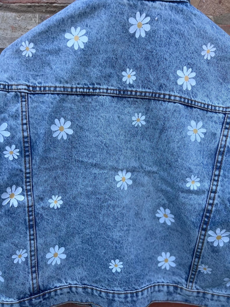 Daisy Printed Floral Denim Jacket - Etsy