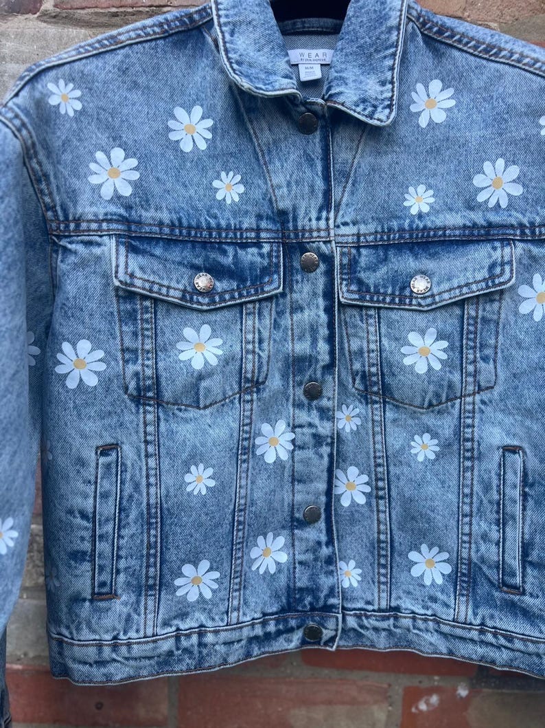 Daisy Printed Floral Denim Jacket - Etsy