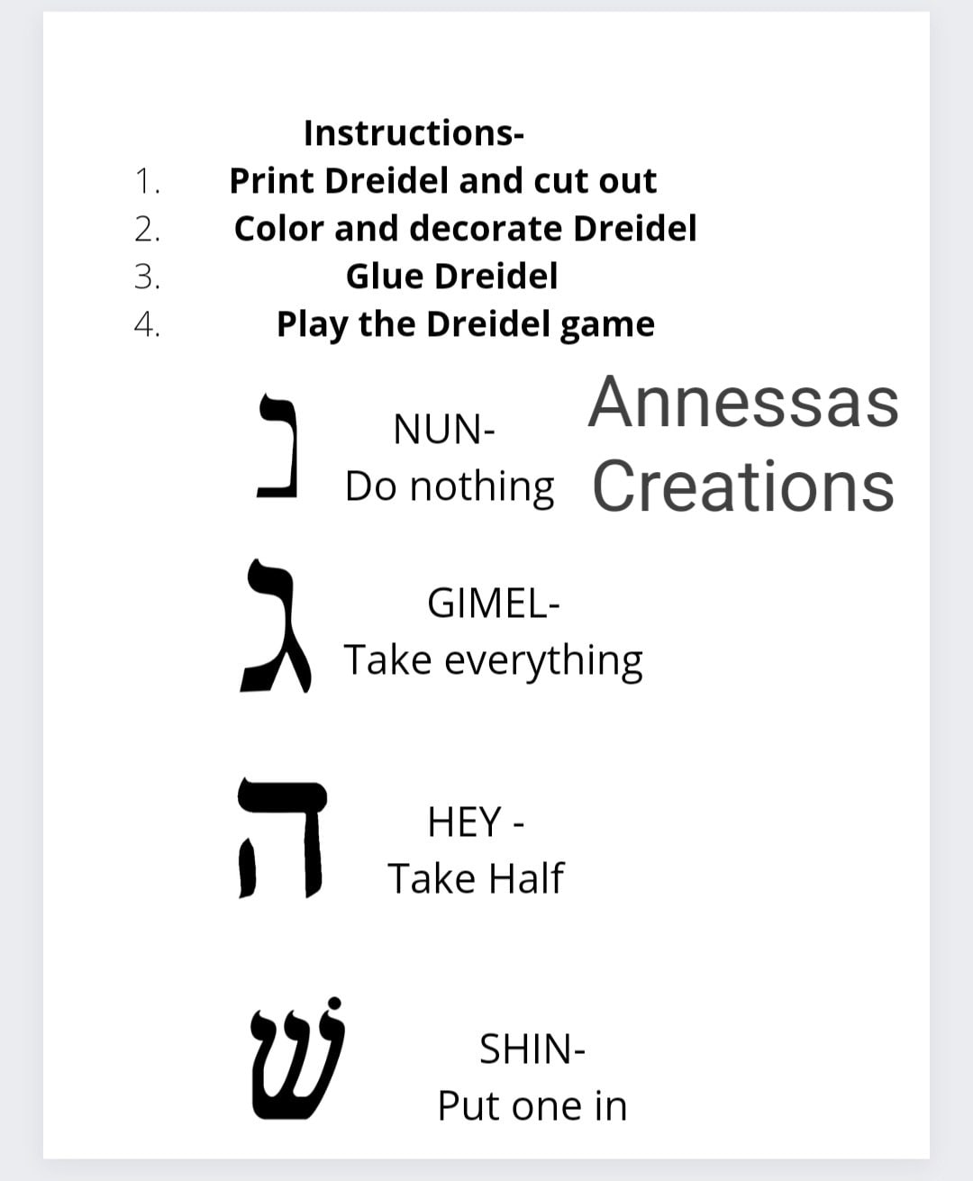 Make Your Own Dreidel, Jewish Games, Hanukkah Winter Game,traditions ...