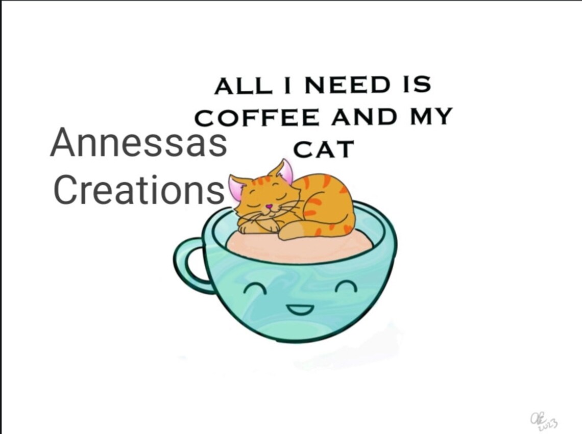 Cat and Coffee Digital Drawing, Thoughtful Pet Gift, Pet, Pet Memory ...