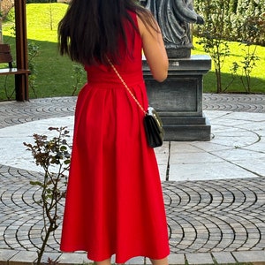 Red Dress, Deep Red Linen Dress, Summer Midi Dress, Linen Dress With ...
