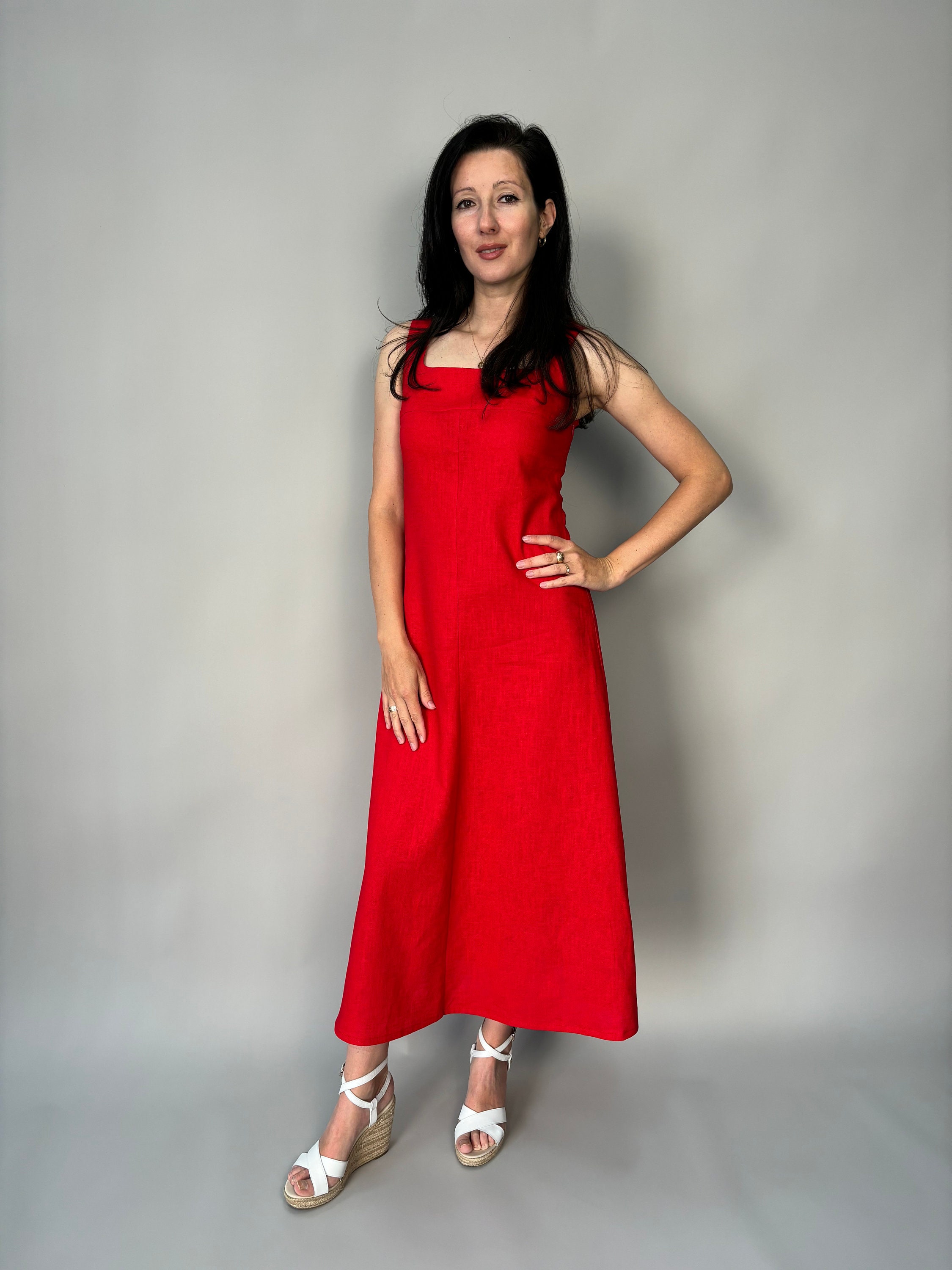 Red Dress, Deep Red Linen Dress, Summer Red Dress, Sleeveless Linen ...