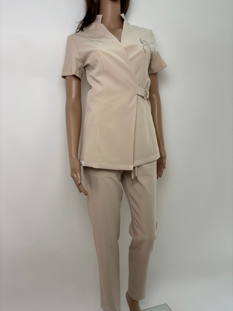 Embroidered Spa Uniform Set – Comfortable Therapist Tunic and Trousers ...