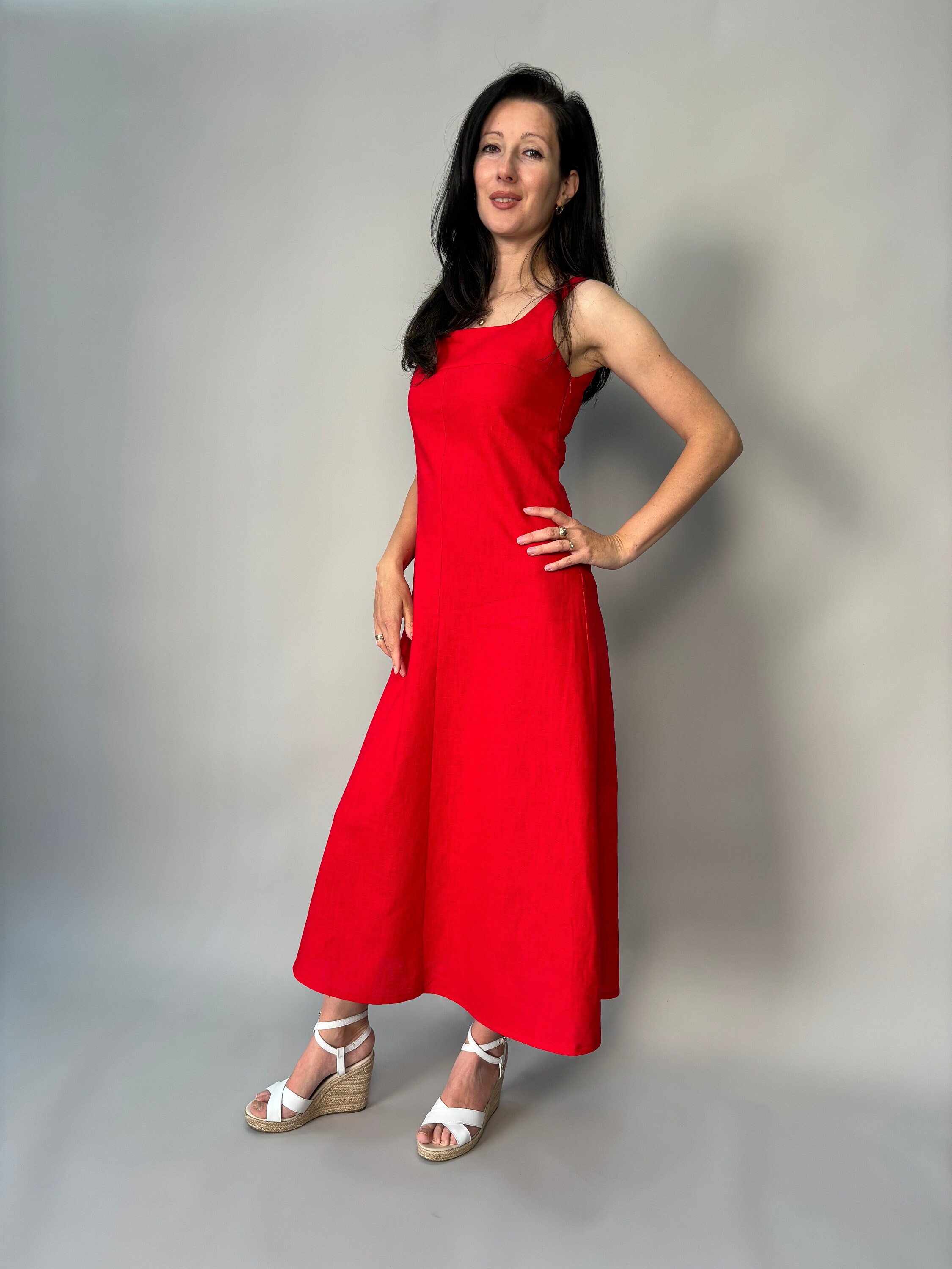 Red Dress, Deep Red Linen Dress, Summer Red Dress, Sleeveless Linen ...