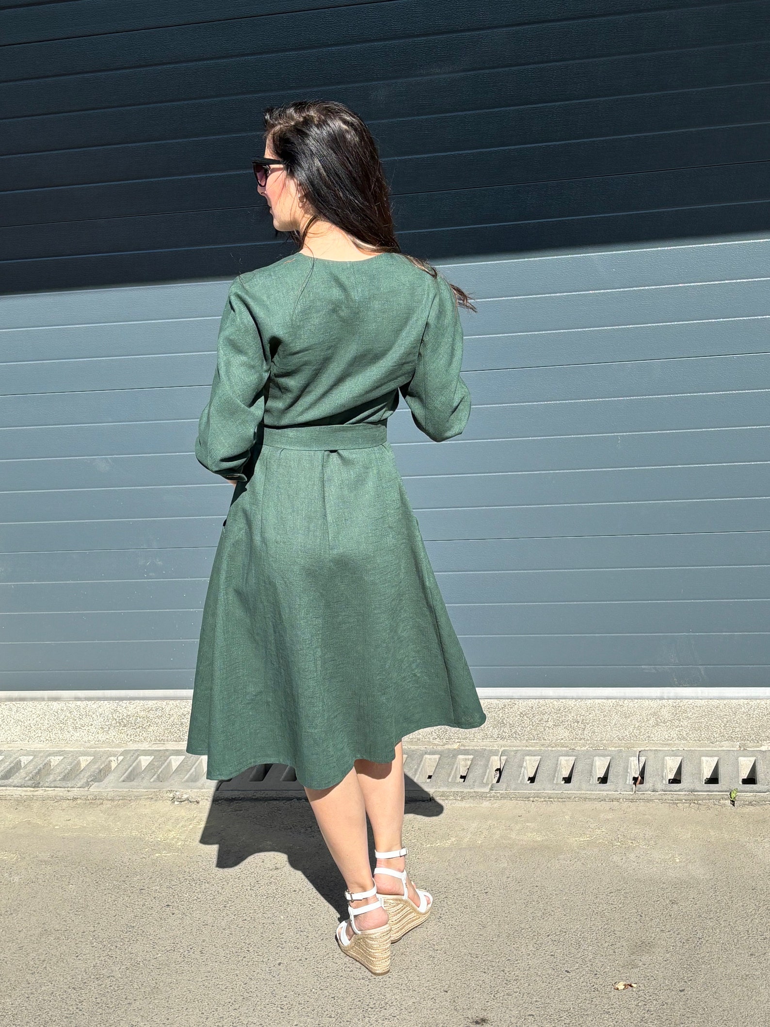 Green Dress, Deep Green Linen Dress, Summer Midi Dress, Linen Dress ...