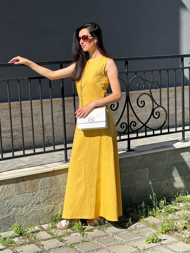Linen Dress for Women in Mustard Color. Summer Midi Dress, Summer Dress ...