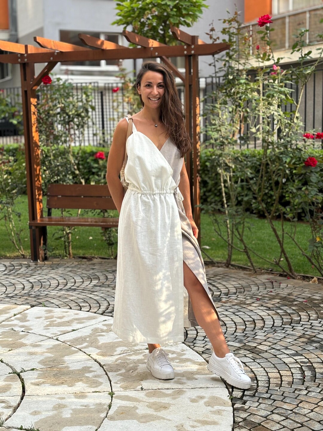 Linen Long Dress, Adjustable Waist Dress, White Linen Dress - Etsy