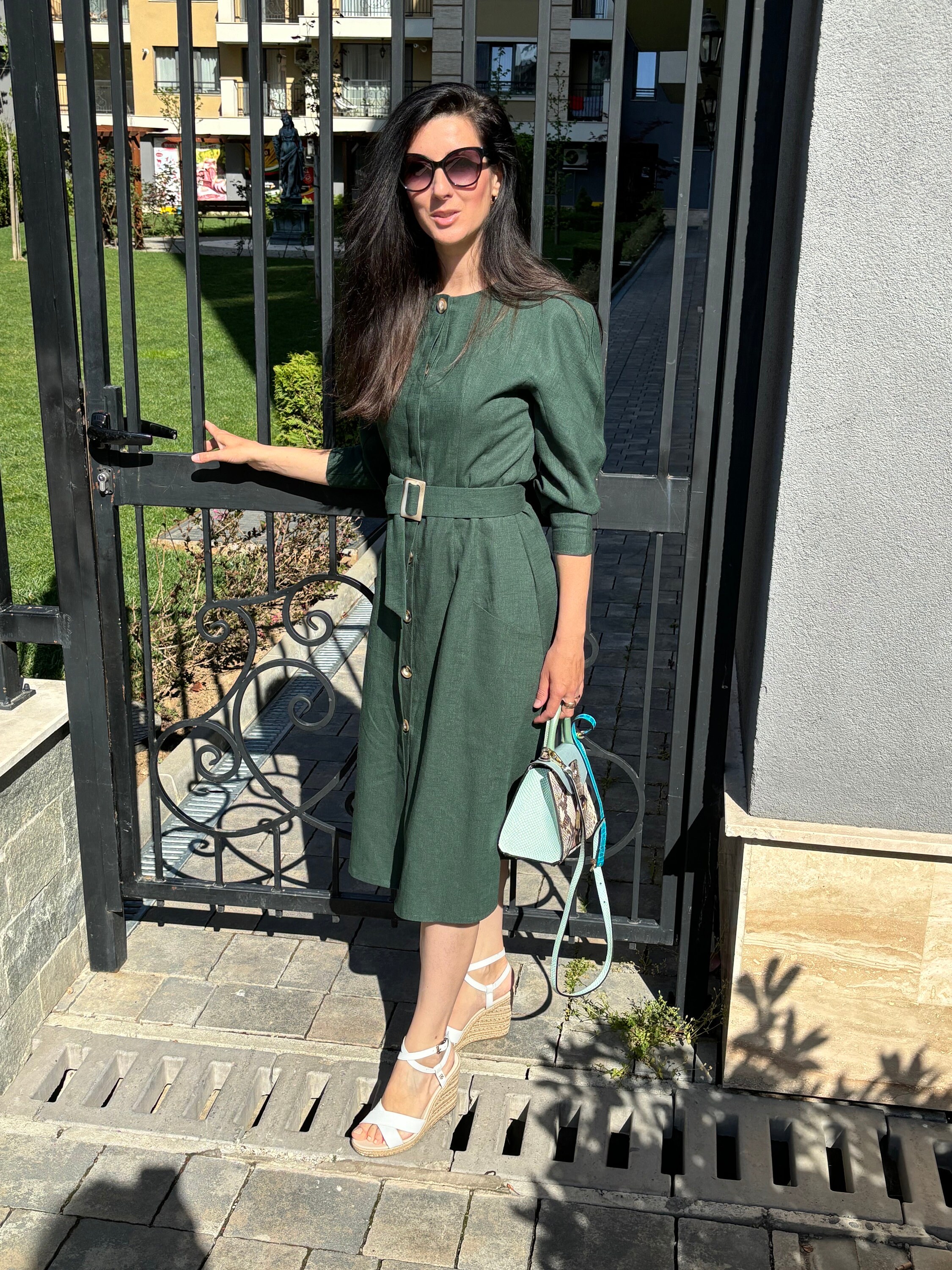 Green Dress, Deep Green Linen Dress, Summer Midi Dress, Linen Dress ...