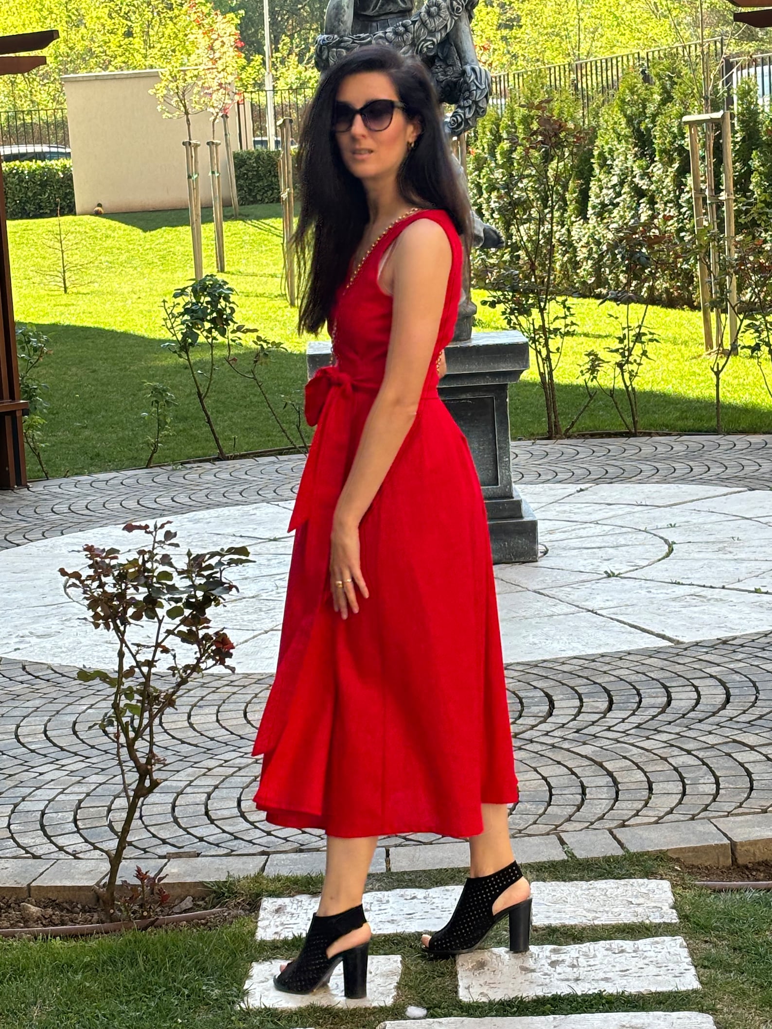 Red Dress, Deep Red Linen Dress, Summer Midi Dress, Linen Dress With ...