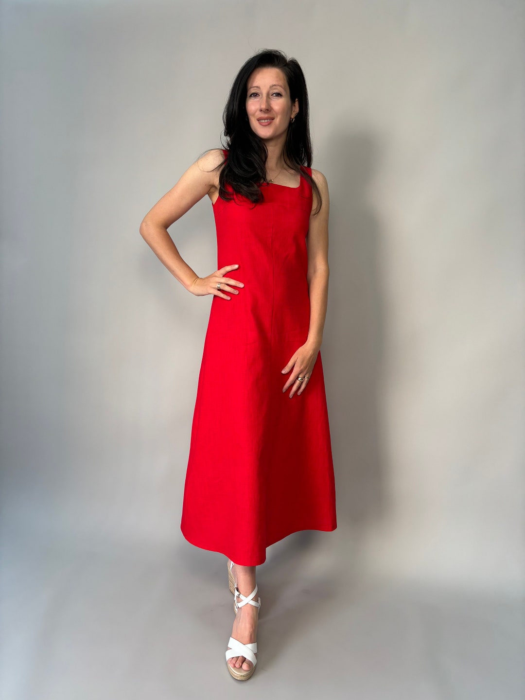 Red Dress, Deep Red Linen Dress, Summer Red Dress, Sleeveless Linen ...