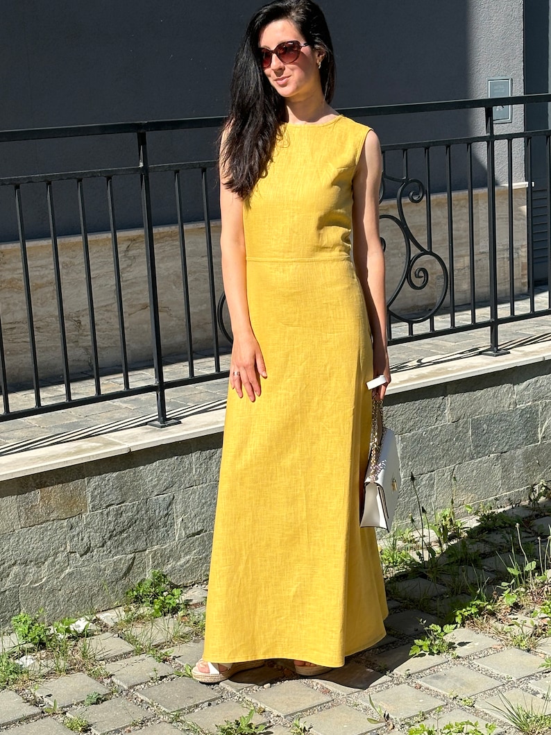 Linen Dress for Women in Mustard Color. Summer Midi Dress, Summer Dress ...