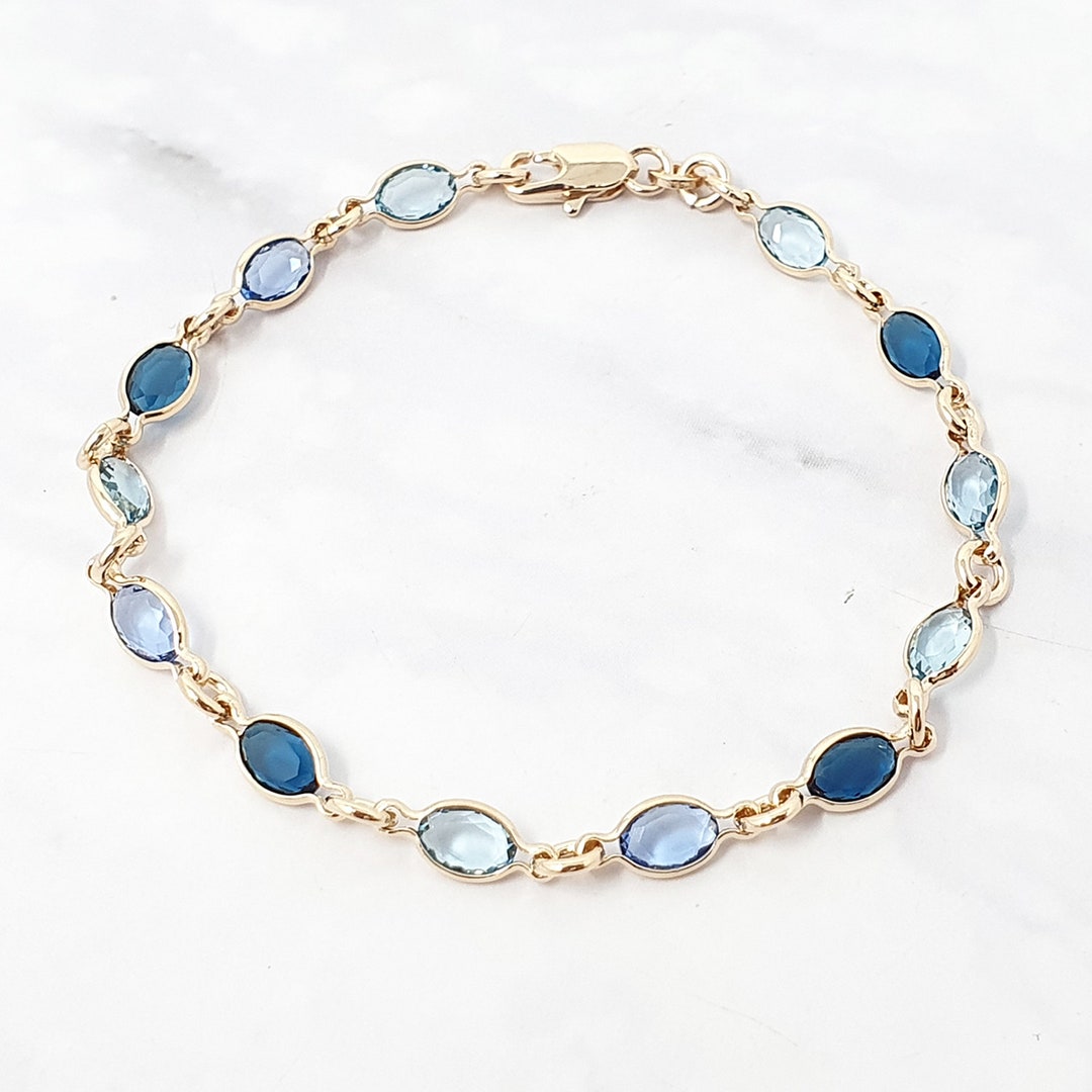 18ct Gold Vermeil Multi Gemstone Bracelet, Colourful Sky Blue Gem Stone ...