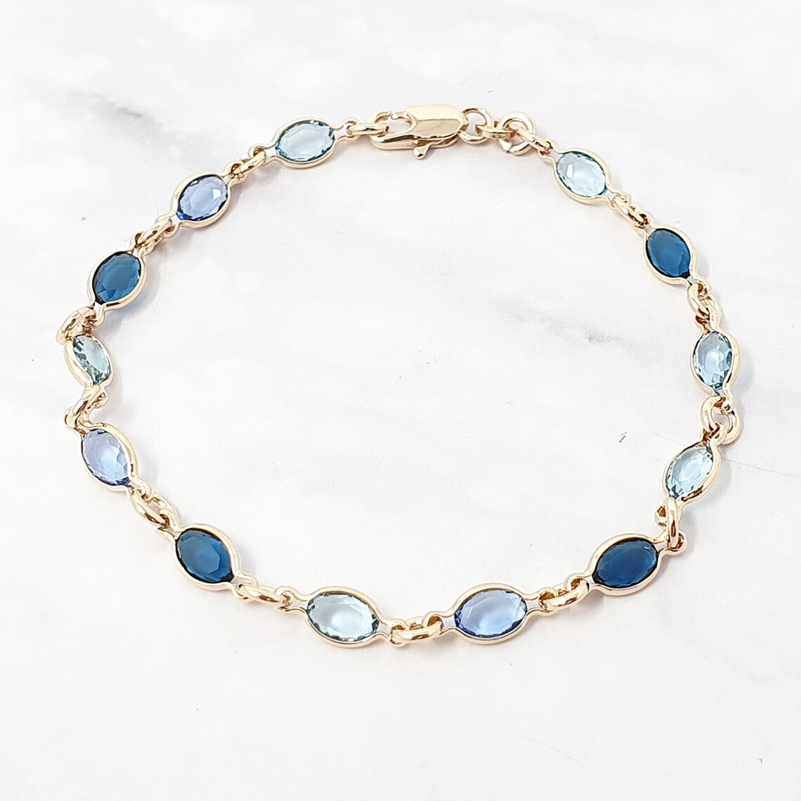 18ct Gold Vermeil Multi Gemstone Bracelet, Colourful Sky Blue Gem Stone ...