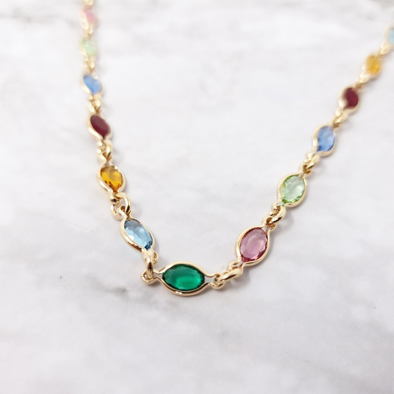 18ct Gold Vermeil Multi Gemstone Necklace, Colourful Gem Stone Necklace ...