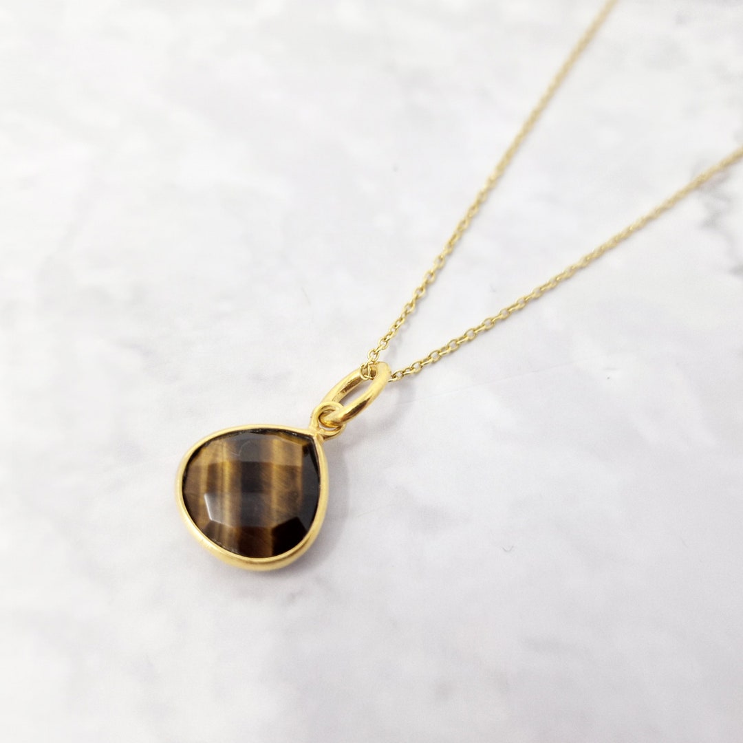 Genuine Tiger's Eye Necklace Gold, Classic Tiger Eye Pendant Necklace ...