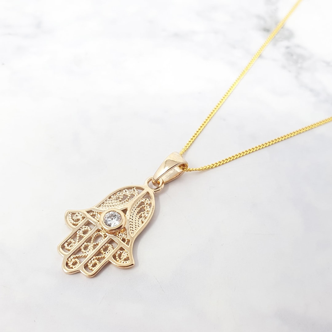 Protection Hamsa Hand Gold Plated Necklace | Hamsa Symbol Pendant Chain ...