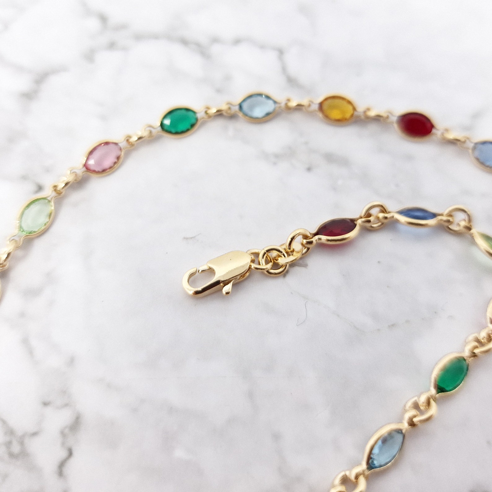 18ct Gold Vermeil Multi Gemstone Necklace, Colourful Gem Stone Necklace ...