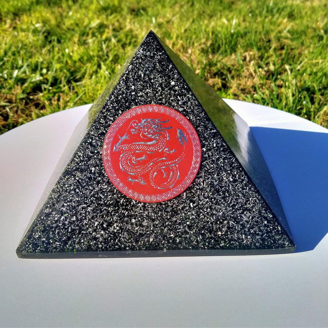 Dragon Orgonite Pyramid of Strength and Power Shunguite 140mm Base 5G ...