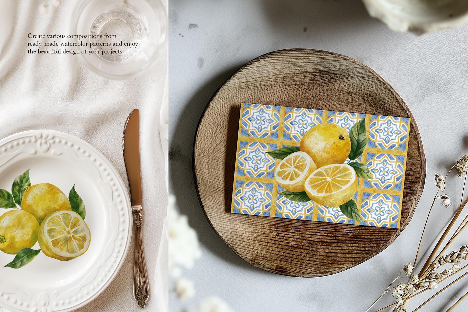 Italian Watercolor Tile Patterns | Hand-painted Digital Papers ...