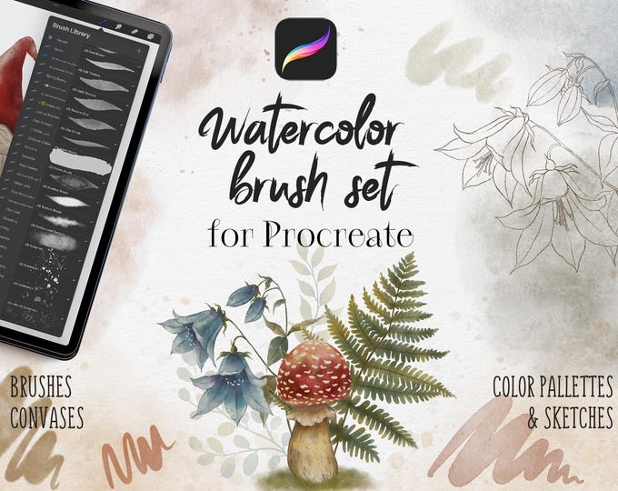 Watercolour Brush Set for Procreate | Watercolor Canvas Digital | iPad ...