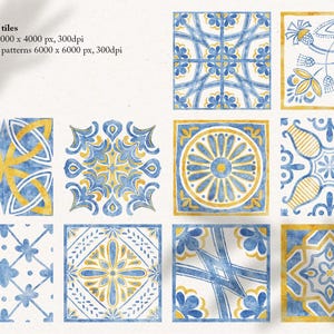 Italian Watercolor Tile Patterns | Hand-painted Digital Papers ...