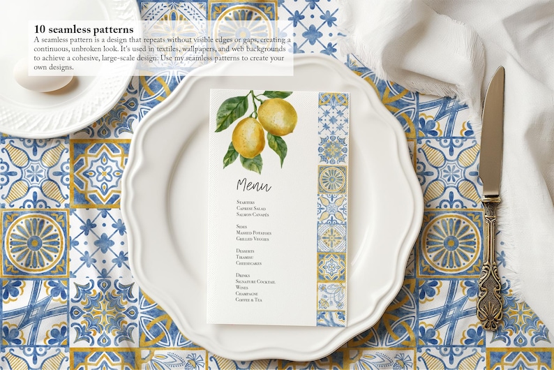 Italian Watercolor Tile Patterns | Hand-painted Digital Papers ...