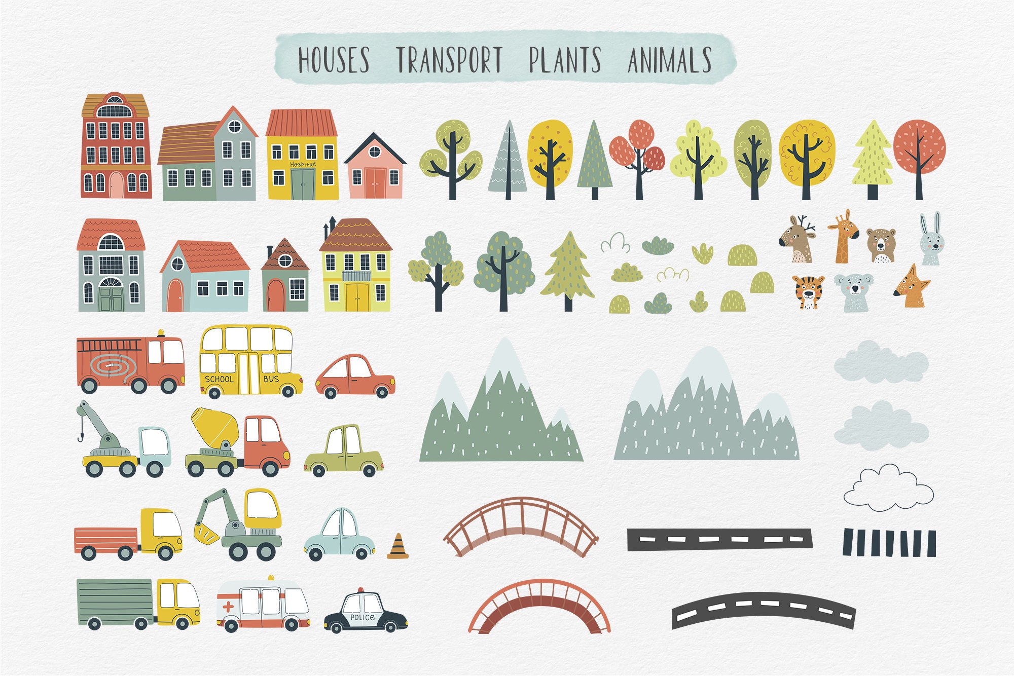 Map Creator - a Set of Hand Drawn Vector Clipart, Houses, Roads, Maps ...