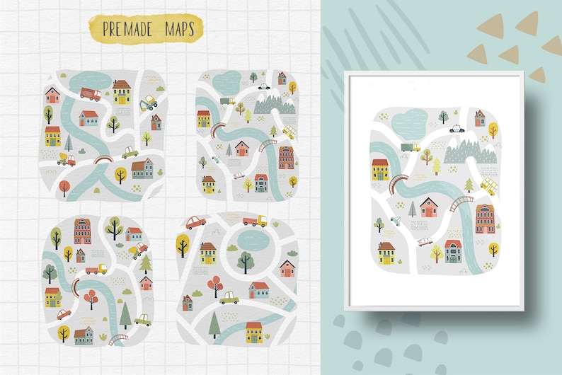 Map Creator a Set of Hand Drawn Vector Clipart, Houses, Roads, Maps ...