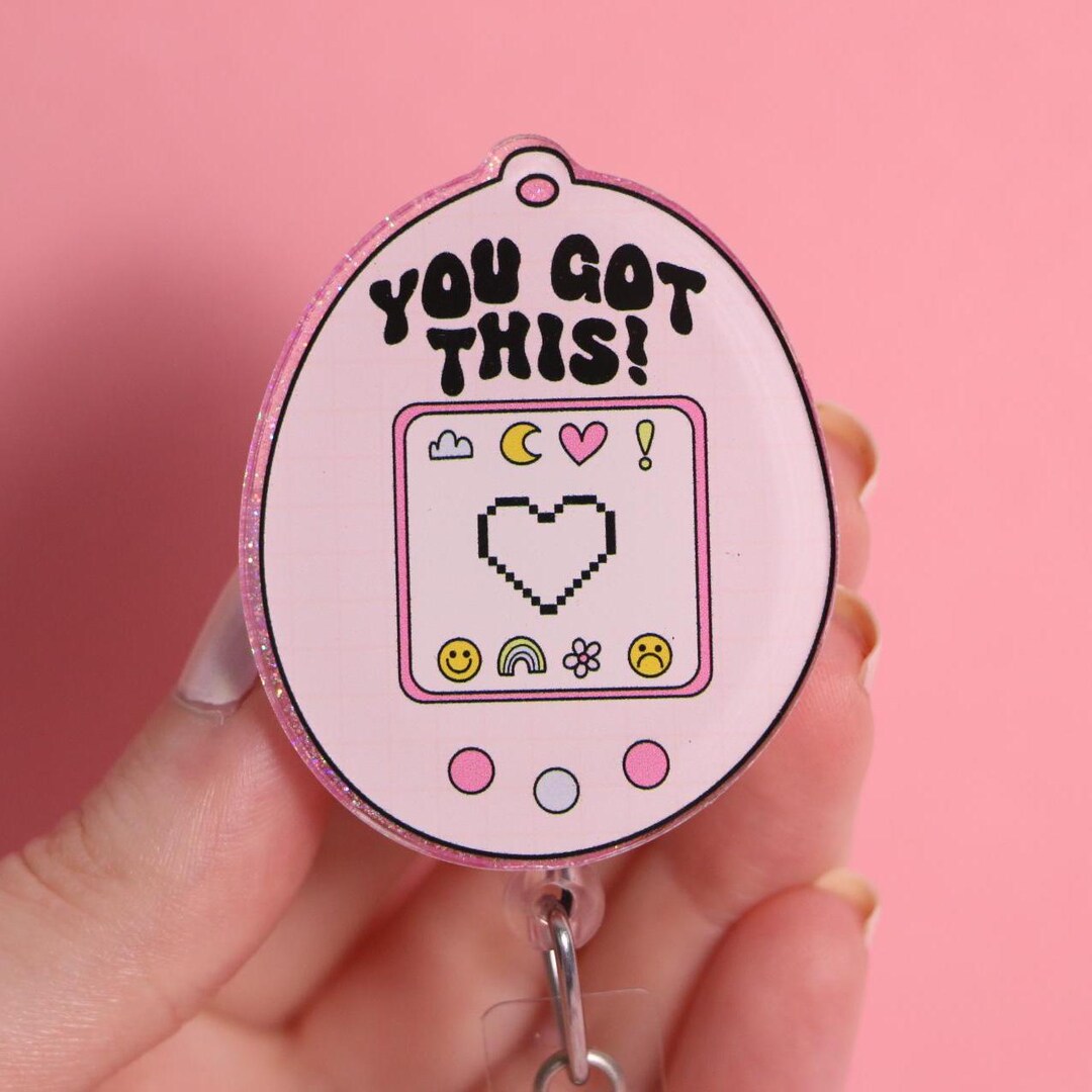 You Got This Y2K Gamer Resin and Acrylic Badge Reel, Pink Badge Reel ...