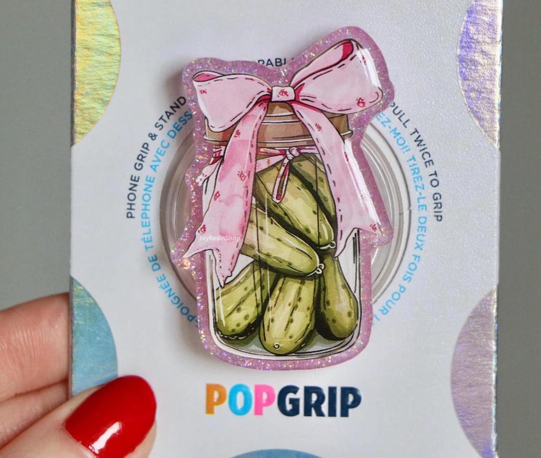 Pink Sparkly Pickle Kindle Grip: Acrylic Resin Coquette Phone Grip - Etsy