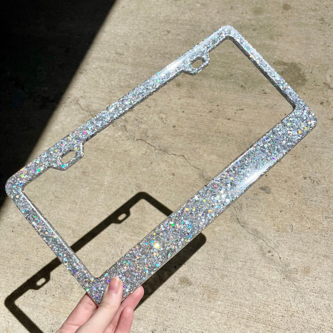 Silver Holographic Glitter Resin License Plate Frame Pretty Resin ...