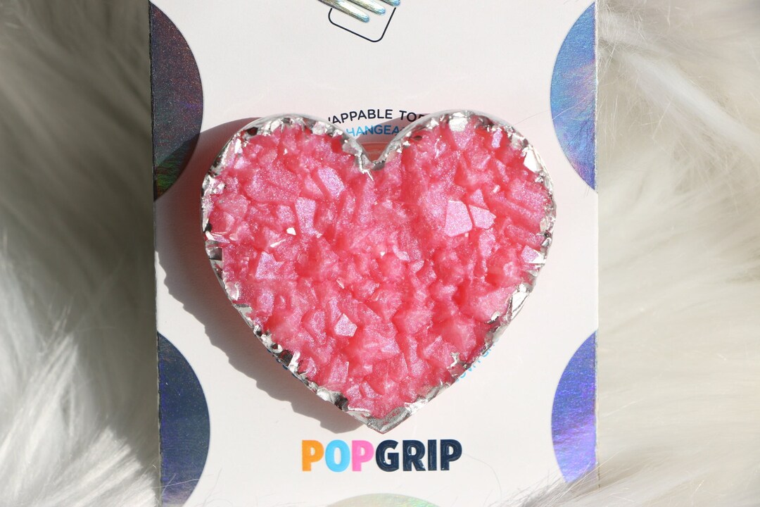 Pink Silver Heart Geode Crystal Resin Phone Grip Crystal Phone Grip ...