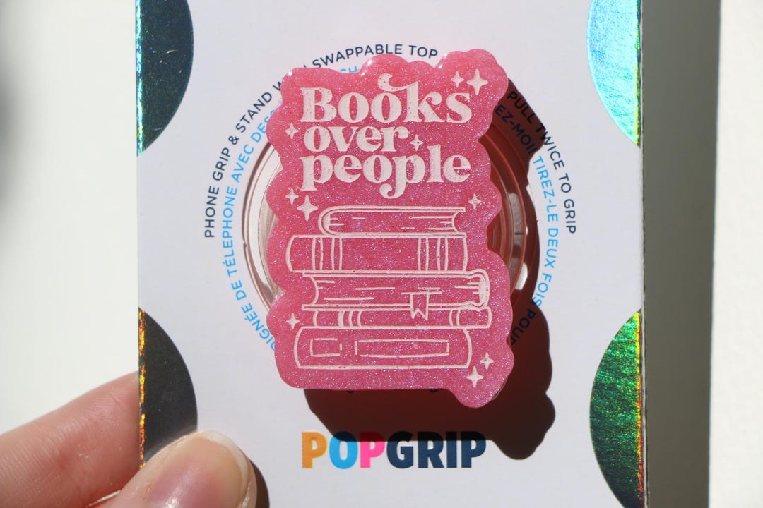 Bookish Pink Resin Phone Grip: 'books Over People' Quote - Etsy