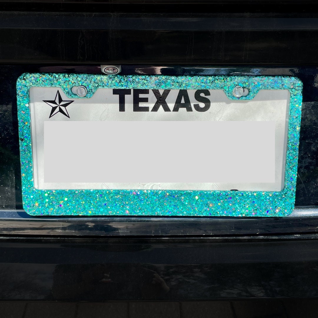 Teal Holographic Glitter Resin License Plate Frame Pretty Resin License ...