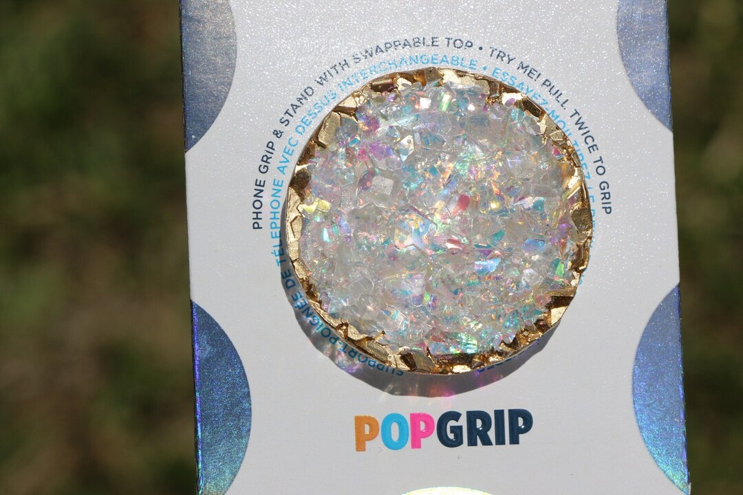 Clear Rainbow Opalescent Geode Crystal Resin Phone Grip | Crystal Phone ...