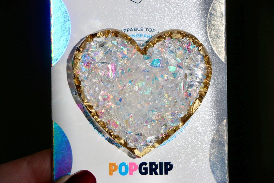 Clear Rainbow Opalescent Heart Geode Crystal Resin Grip | Crystal Phone ...