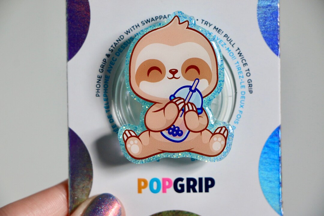 Boba Sloth Blue Glitter Acrylic Resin Grip | Cute Kindle Grip | Sloth ...