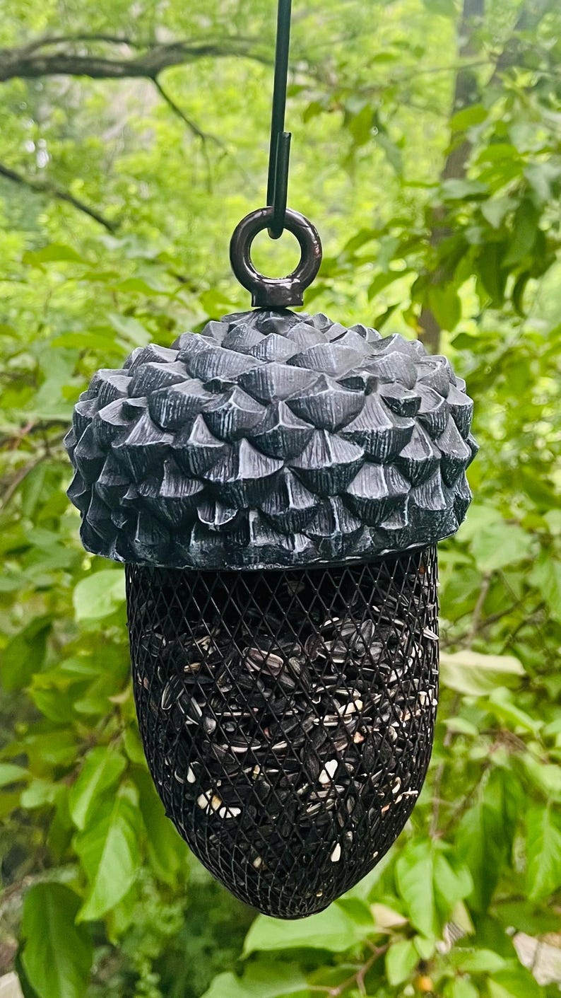 Rustic Acorn Bird Feeder | Hanging Metal Mesh Squirrel Proof Feeder ...