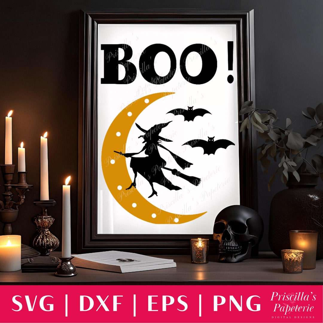 Halloween Banner SVG - Witch SVG - Bats SVG - Moon Svg - Halloween ...